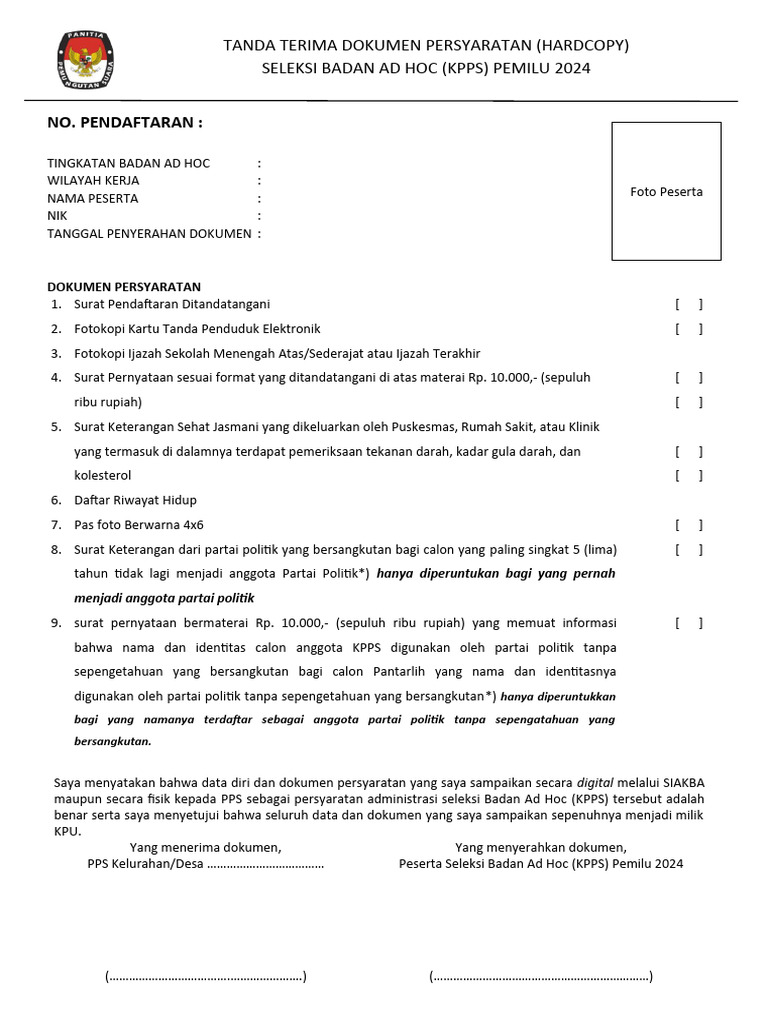 Tanda Terima Pendaftaran KPPS | PDF