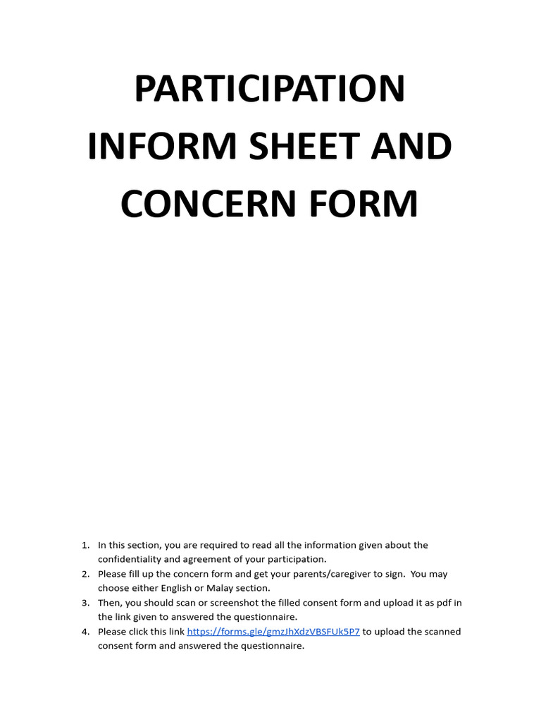 Participation Inform Sheet and Concern Form | PDF | Sleep