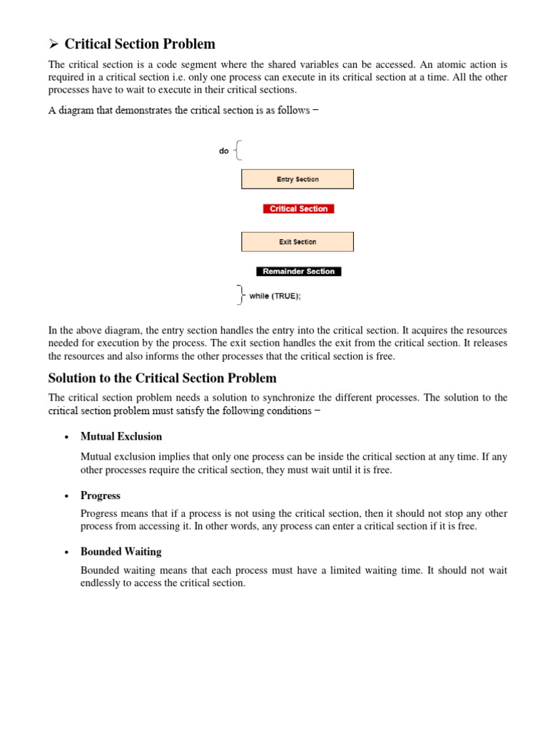 Solution To The Critical Section Problem | PDF