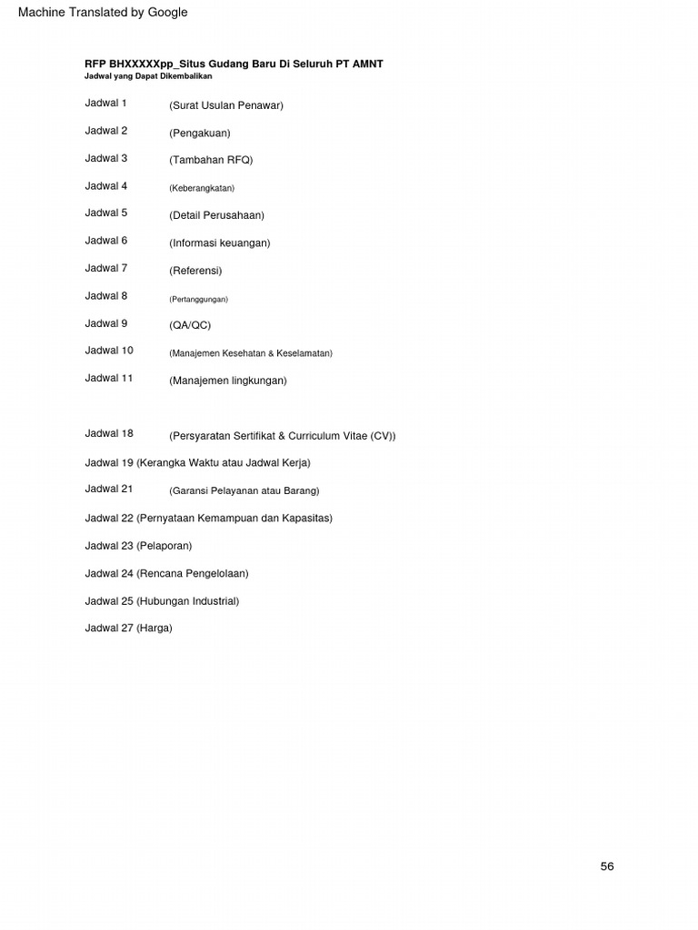 RFP BH23187co - Section 5 Returnable Schedules Translated | PDF