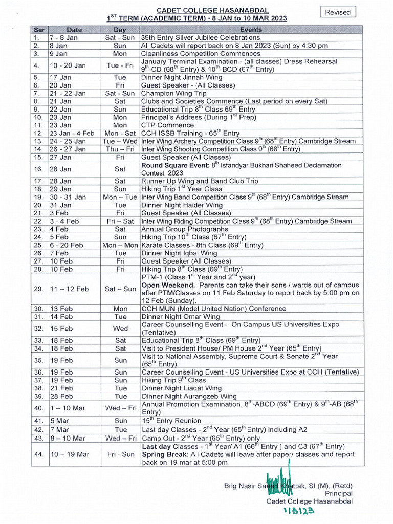 Revised Calendar of Events 2023 3 Terms | PDF