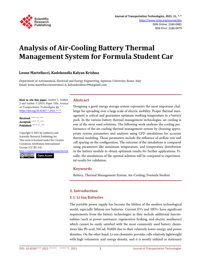 Analysis of air-cooling battery thermal management system for Formula ...