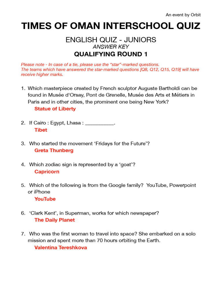 Junior English - Preliminary (ANSWER KEY) | PDF