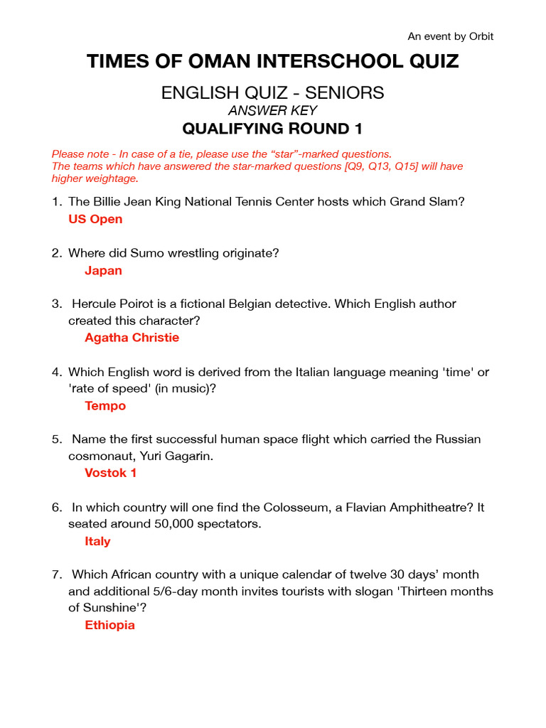 Senior English - Preliminary Q Paper (Answer Key) | PDF