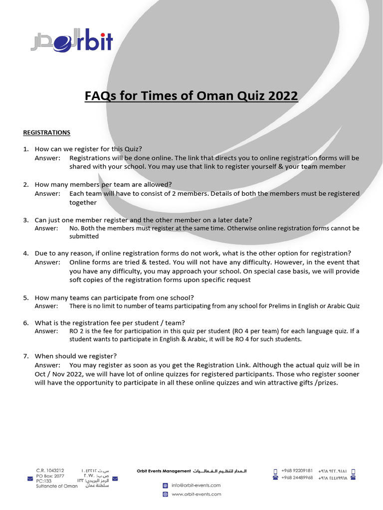 FAQs For TOO Quiz | PDF
