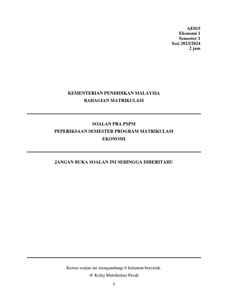 Soalan Pra PSPM KMPK | PDF