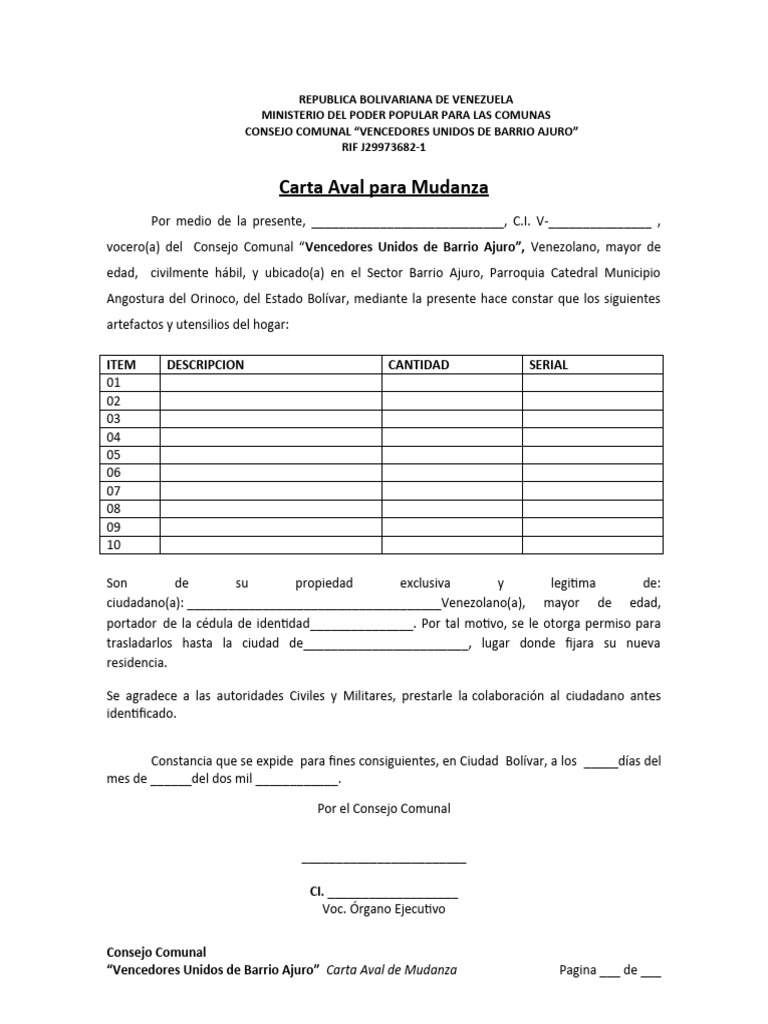 Planilla Mudanza | PDF