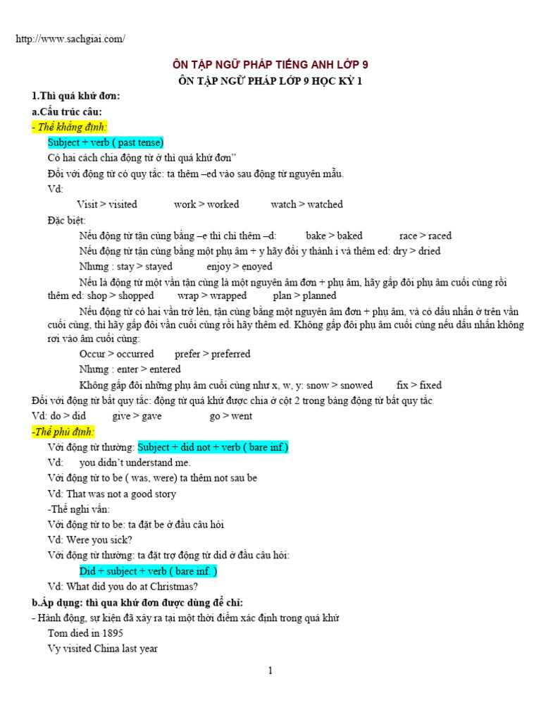 Tong Hop Kien Thuc Tieng Anh 9 | PDF