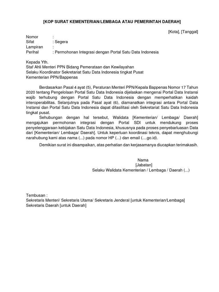 Format Surat Permohonan Integrasi Dengan Portal | PDF | Bisnis | Komputer