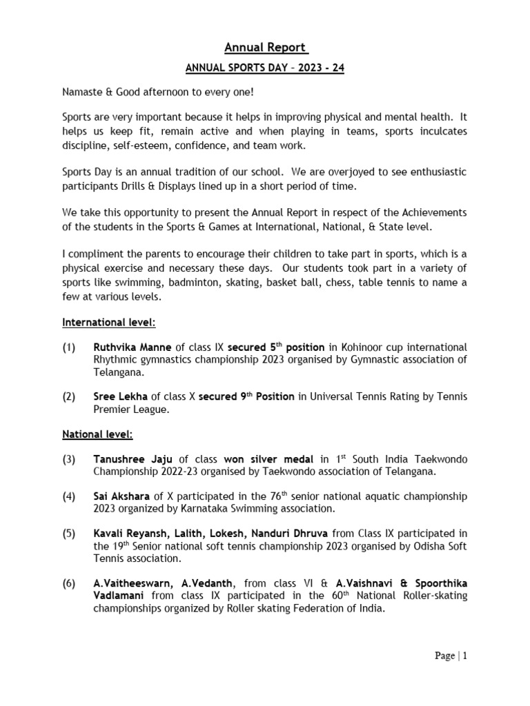 Annual Sports Day Report | PDF | Sports | Summer Sports