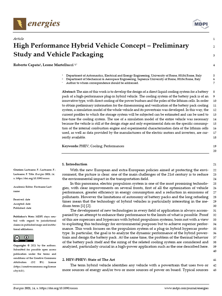 High Performance Hybrid Vehicle Concept. Preliminary Study and Vehicle ...