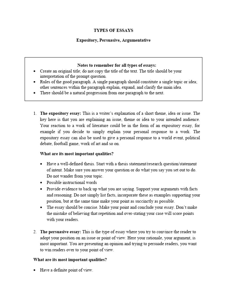 Types of Essays | PDF | Essays | Argument
