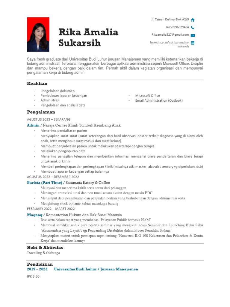 CV Rika Amalia Sukarsih | PDF | Karier & Perkembangan