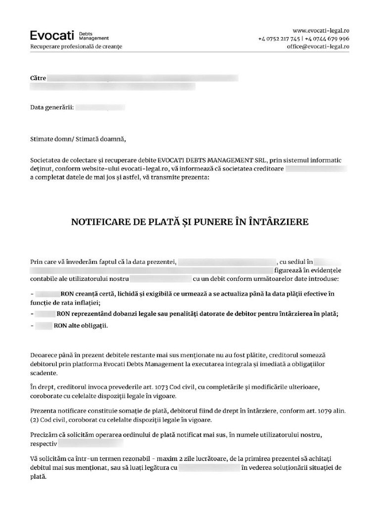Notificare de Plata Model | PDF