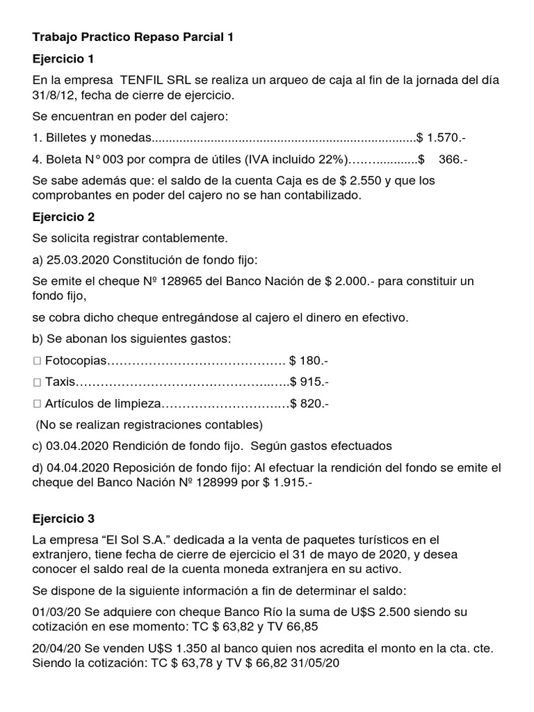 Trabajo Practico Repaso Parcial 1 | PDF | Bancos | Cheque