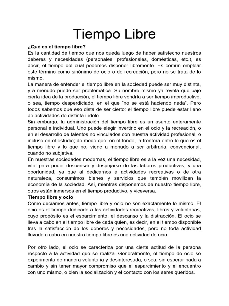 Tiempo Libre | PDF | Ocio | Sociedad
