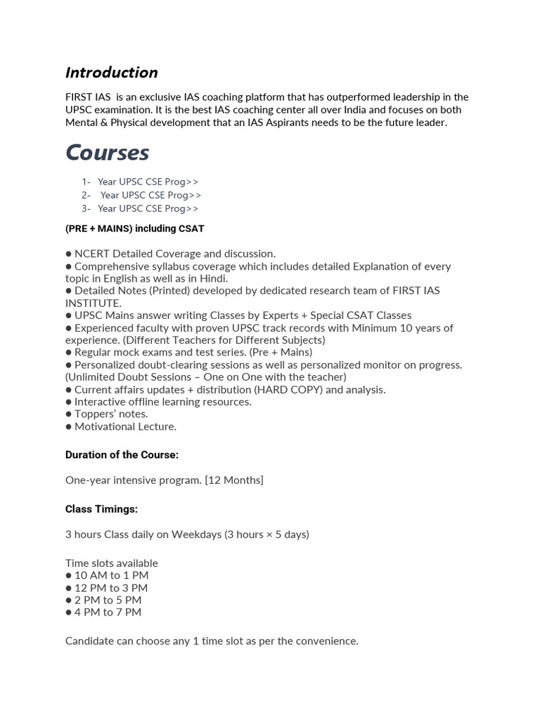 First Ias Institute - Best Ias Coaching in Delhi | PDF | Entrepreneurship