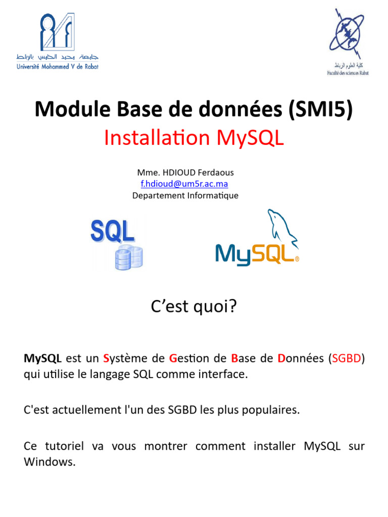 Installer MySQL sur Windows : Guide Pratique | PDF | MySQL | Serveur ...