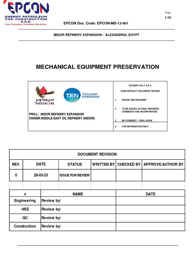 Epcon Ms 12 001mechanical Equipment Preservation | PDF | Rust ...