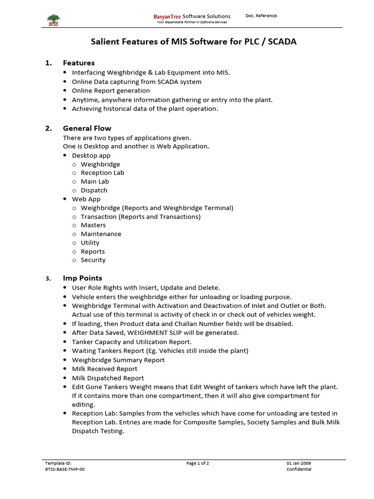MIS Software Features for PLC/SCADA | PDF | Application Software | Scada