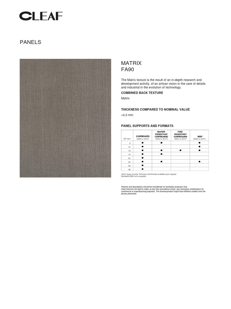 datasheet_panel_Matrix FA90 | PDF