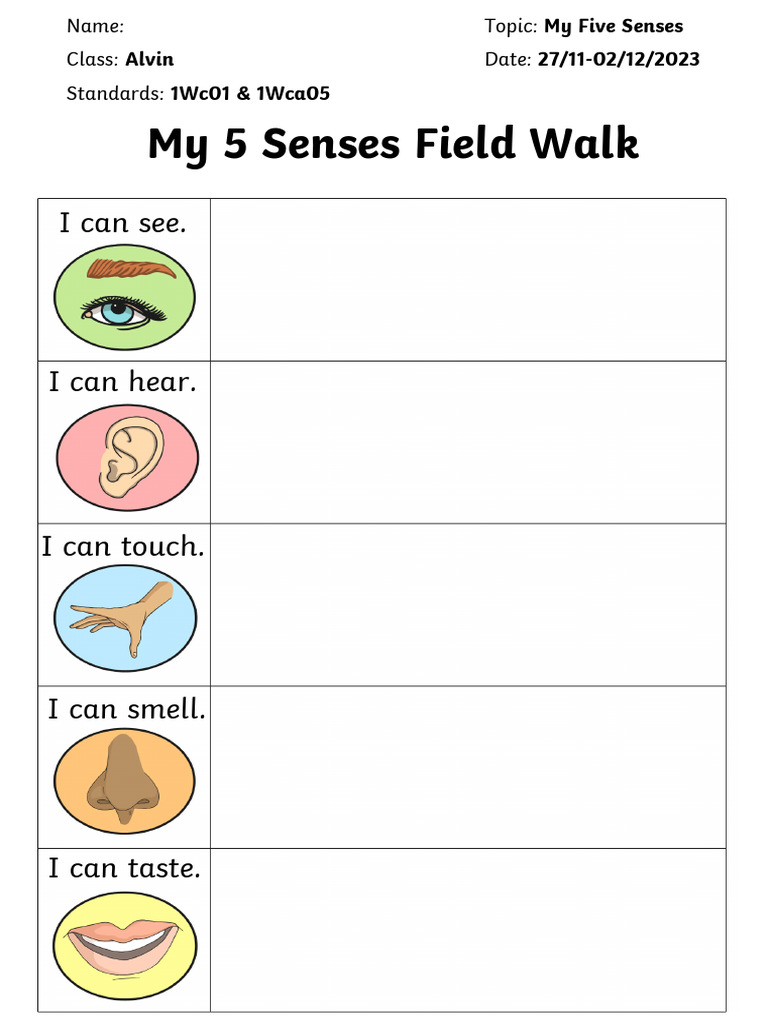 Five-Senses-Field-Walk-Worksheet (Intermediate) | PDF