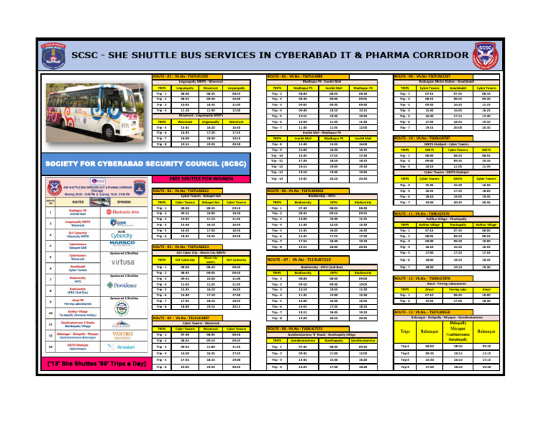 SHE Shuttle Timings and Routes Hyderabad | PDF | Bus Transport