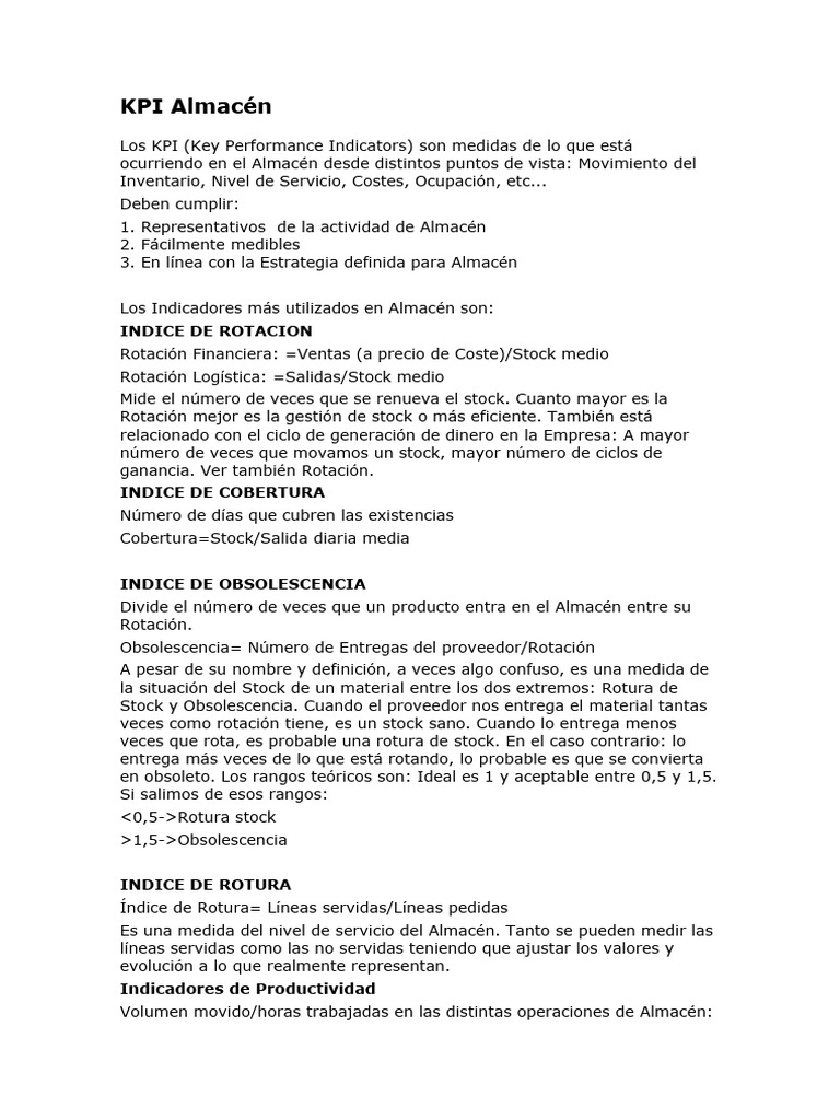 Fórmulas Kpi | PDF | Inventario | Procesos de negocio