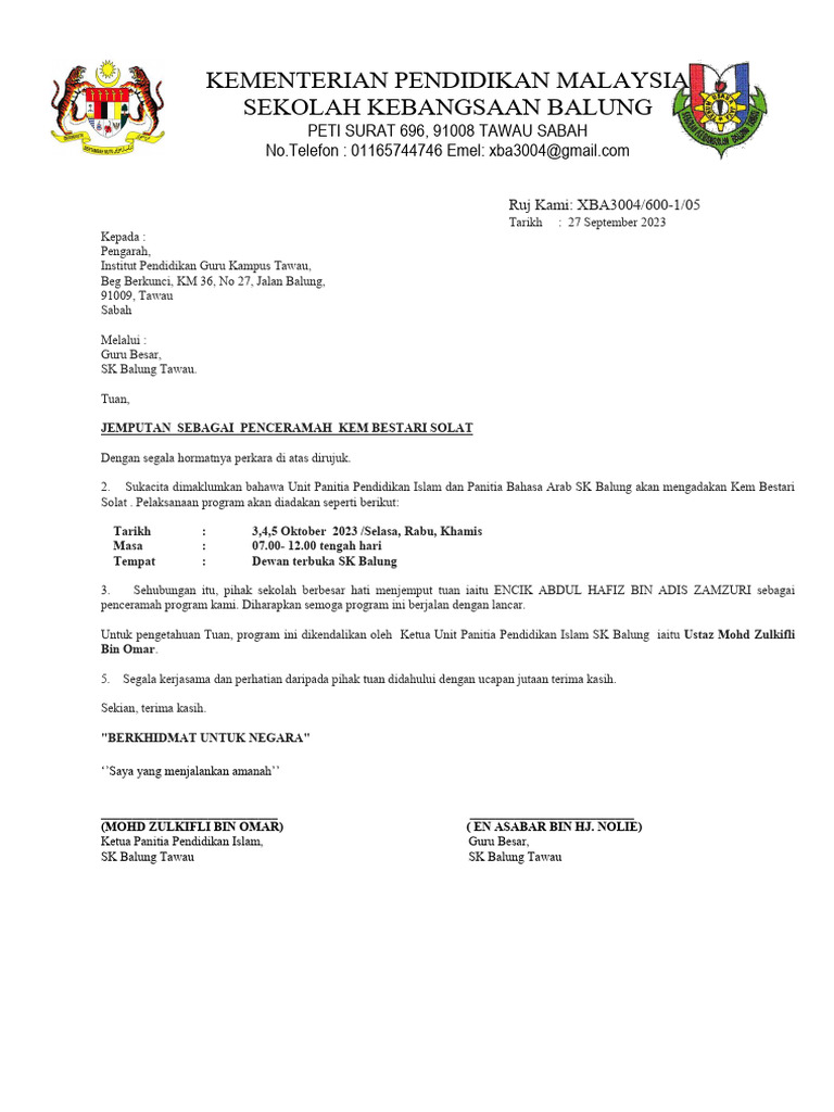 KBS - Jemputan Penceramah 1 | PDF