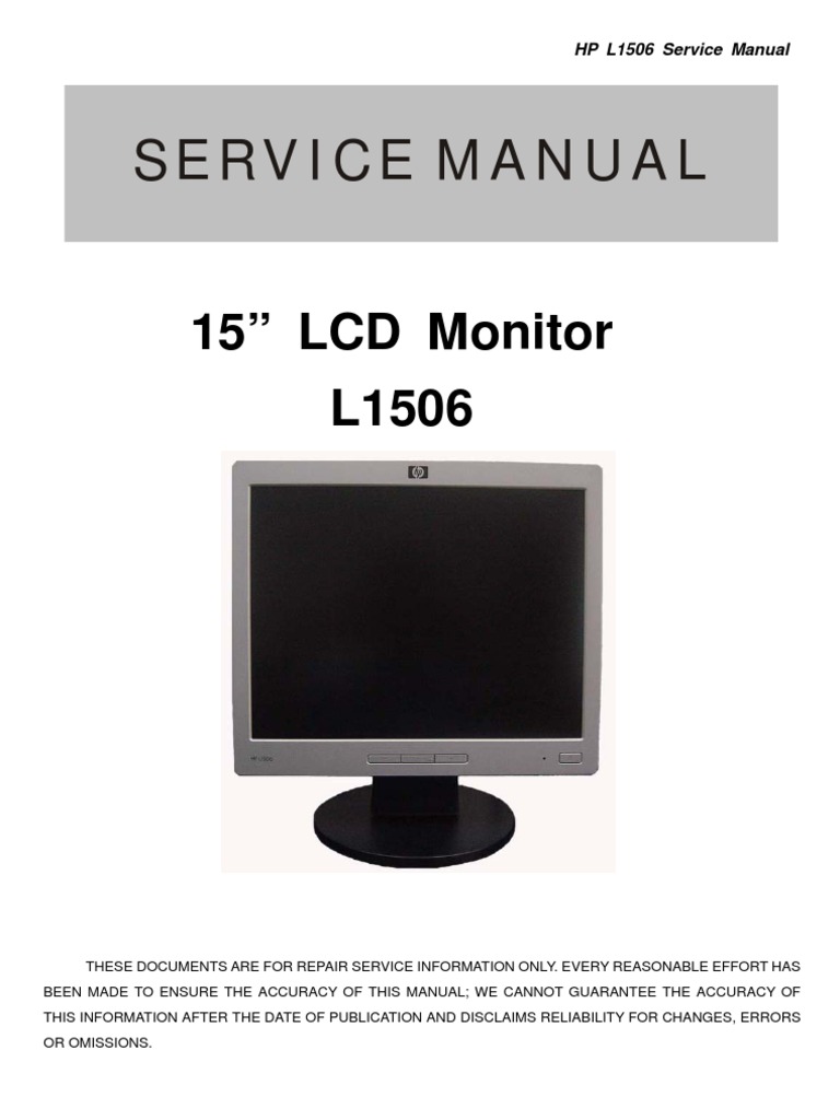 HP L1506 Repair Guide | PDF | Computer Monitor | Electricity
