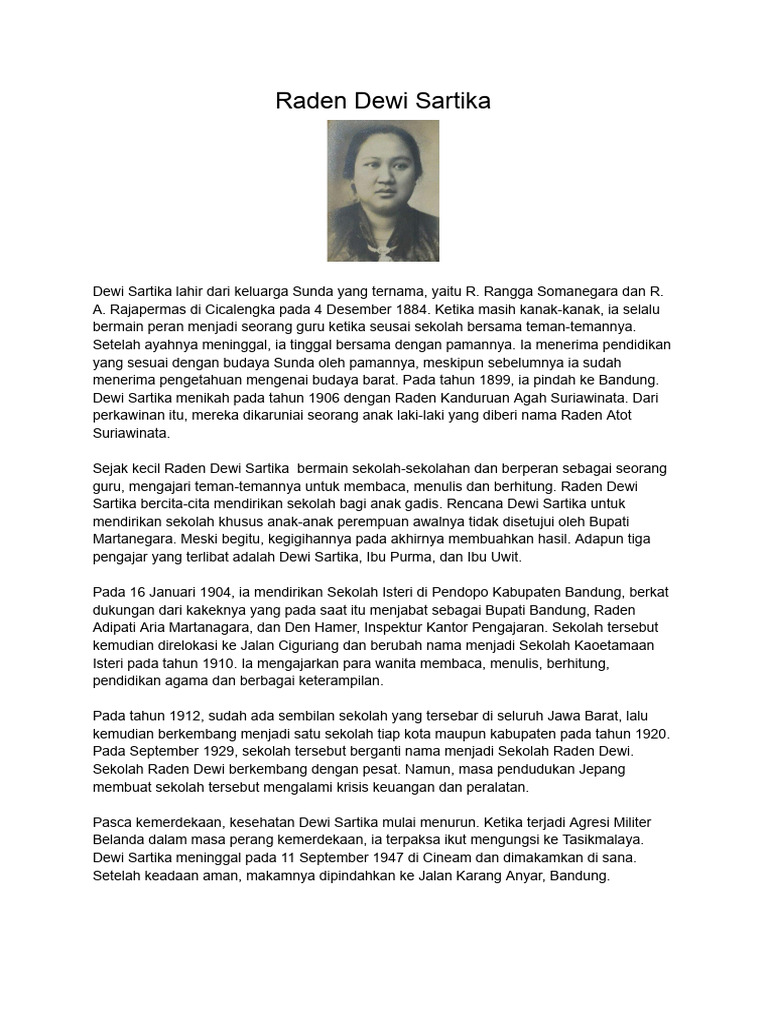 Biografi Raden Dewi Sartika | PDF