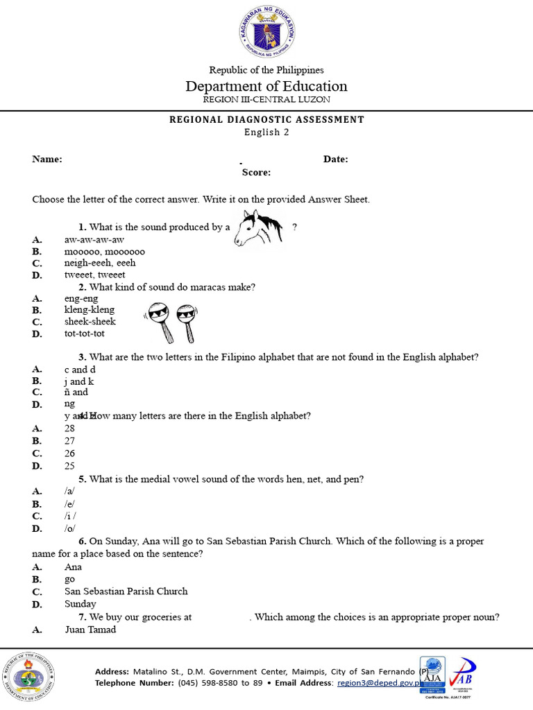 Diagnostic Assessment Tool in English - Grade 2 | PDF