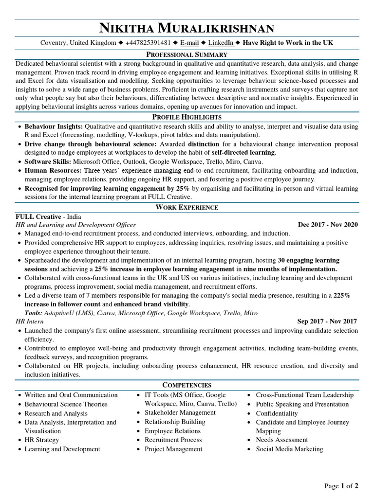 Nikitha CV | PDF