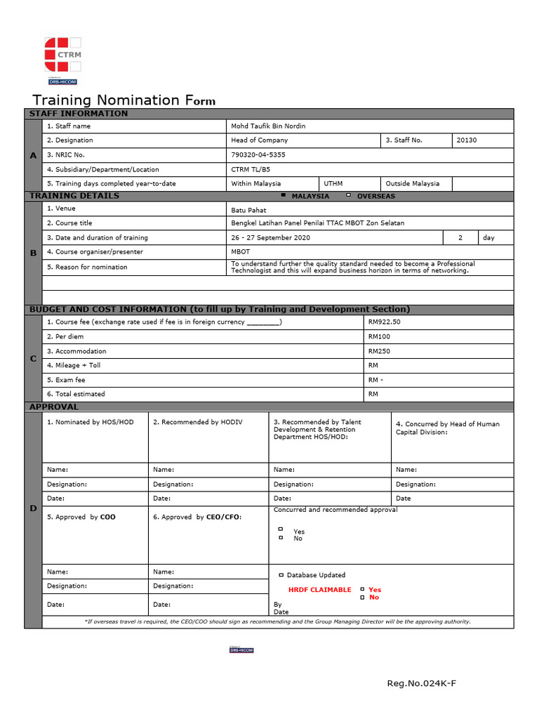 Training Nomination Form 2019 - 024I - Rev K | PDF | Economies | Business