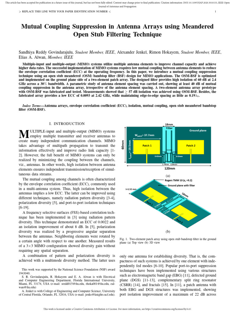 Mutual Coupling Suppression in Antenna Arrays Usin | PDF | Antenna ...