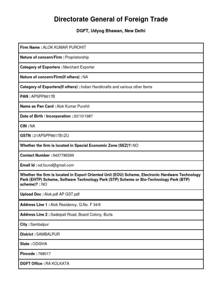 Import Export License Sample | PDF | Economies | Business
