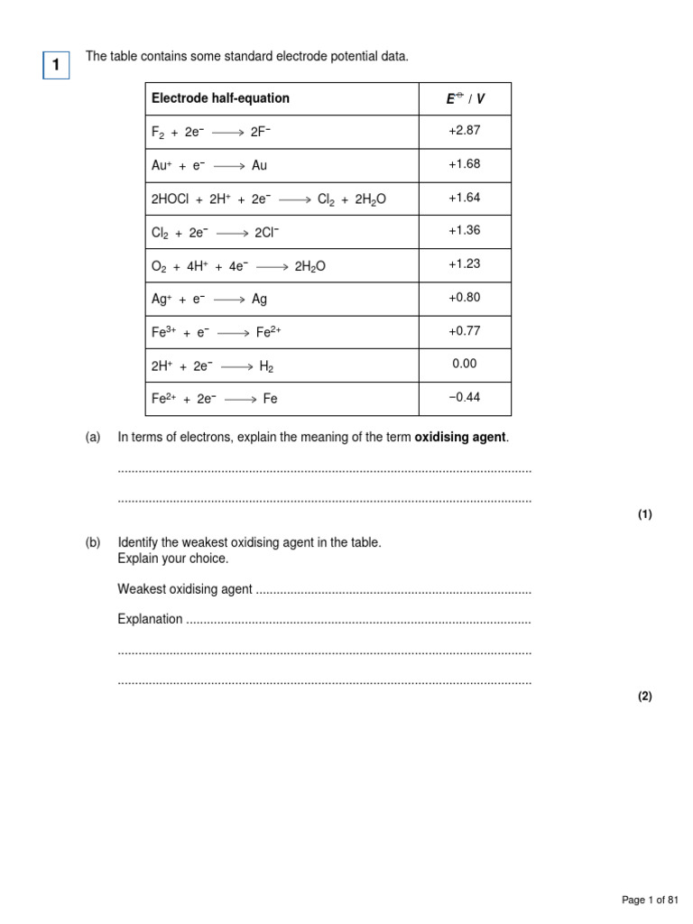 Standard Electrode Potentials Overview | PDF | Redox | Electrochemistry
