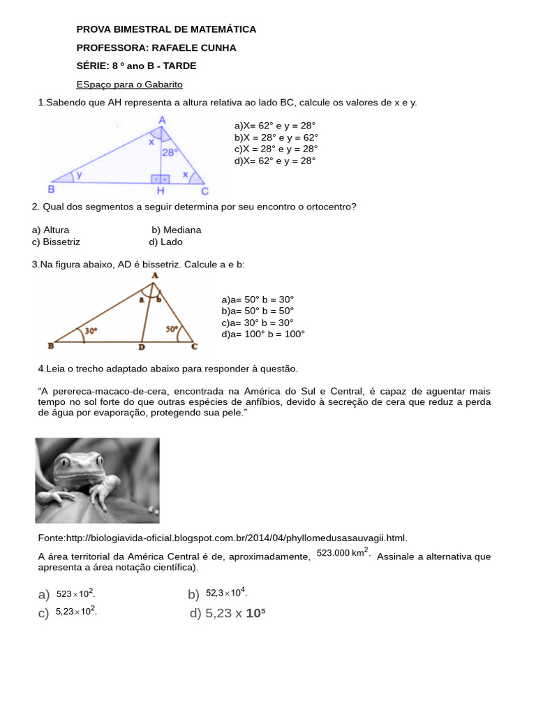 Prova Bimestral de Matemática 8 Ano B.docx - Documentos Google | PDF
