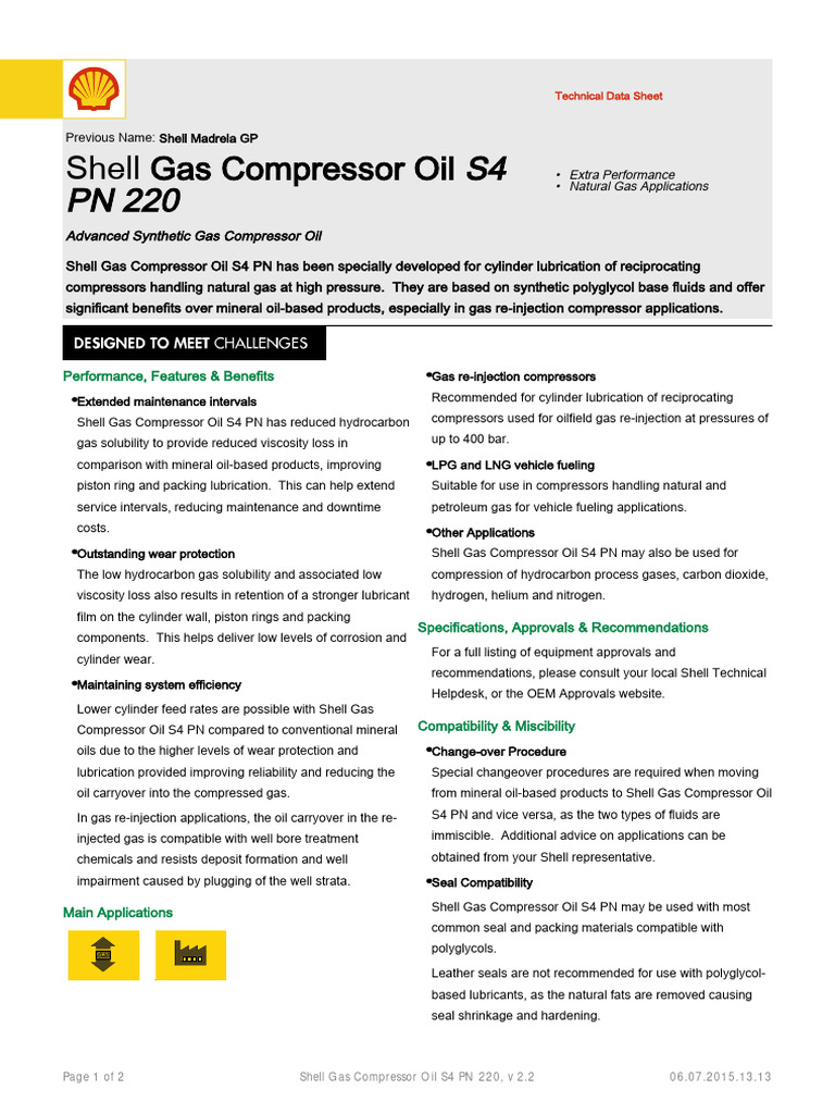 Shell Gas Compressor Oil S4 PN 220 TDS - Unlocked | PDF | Lubricant ...