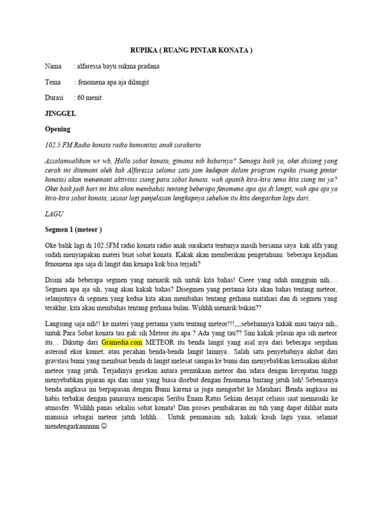 Skrip Radio Fenomena Langit | PDF