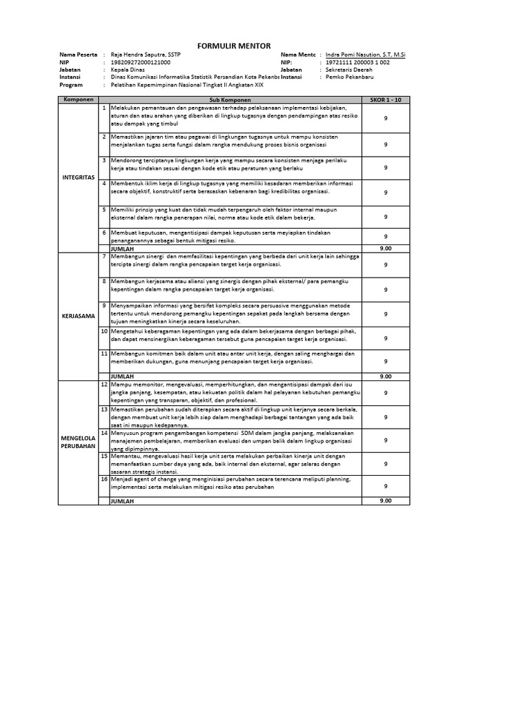 Penilaian Mentor | PDF
