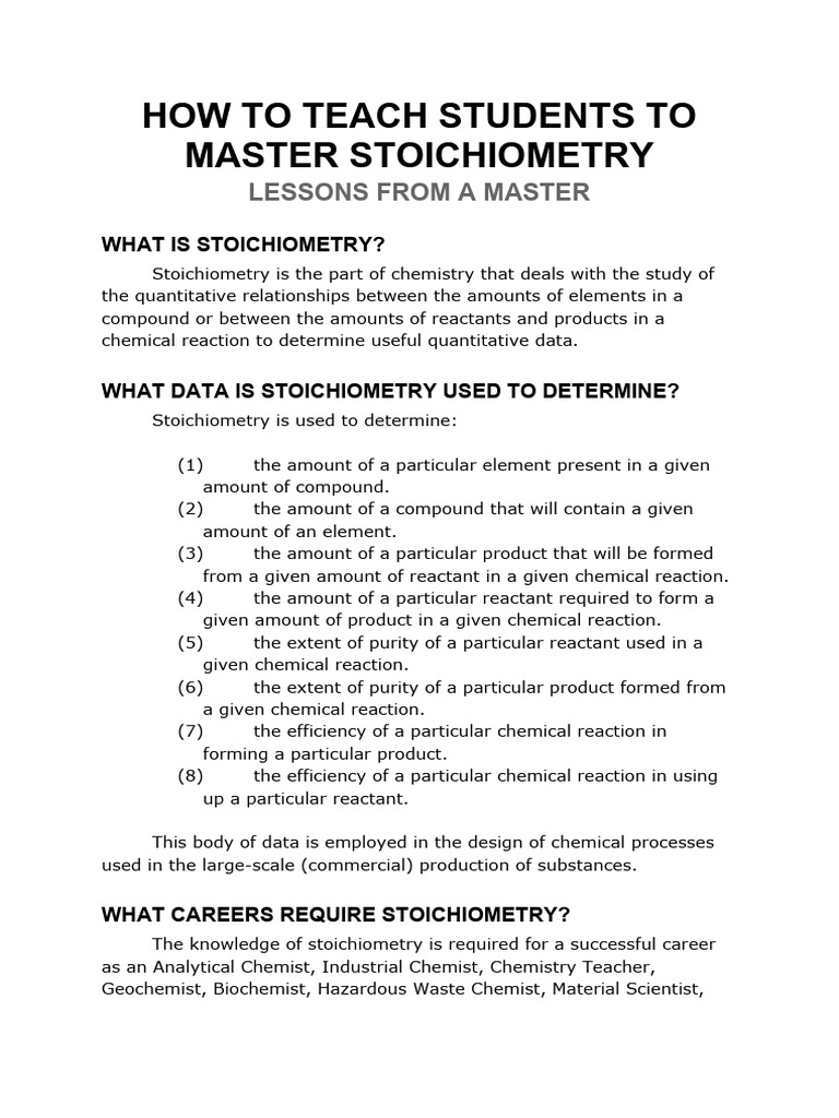 How To Teach Students To Master Stoichiometry | PDF | Stoichiometry ...