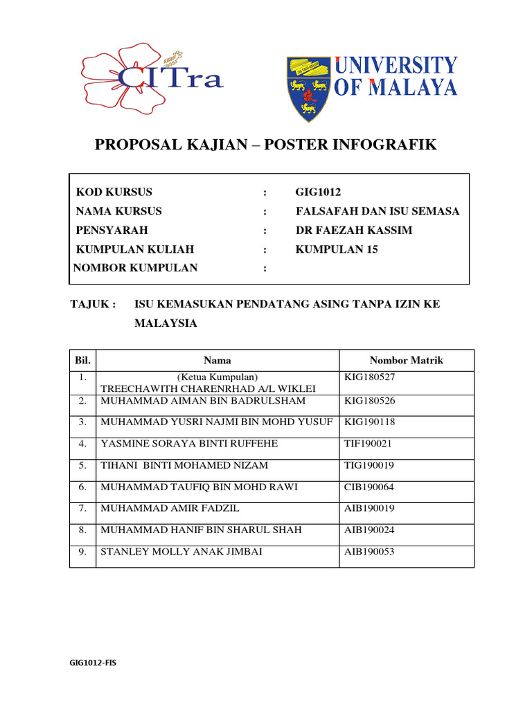 Contoh Proposal Kursus Fis Gig1014 Gig 1012 - Proposal Kumpulan 15 | PDF