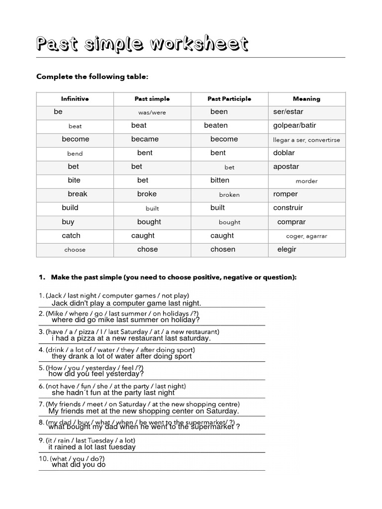 Past Simple Worksheet | PDF