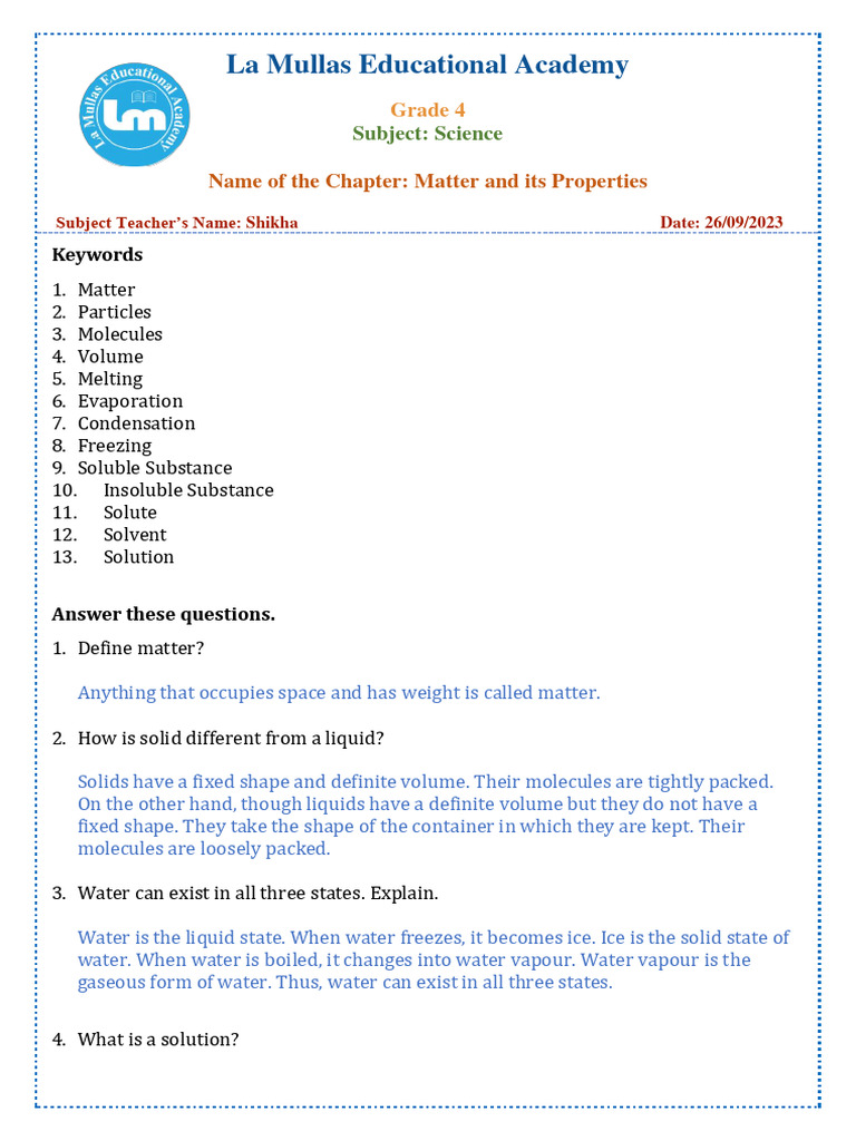 GR 4 Science L-1 | PDF