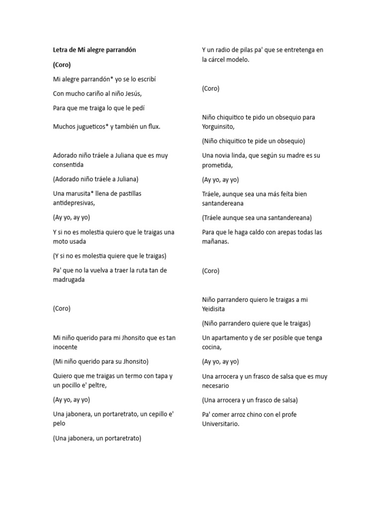 Letra de Mi Alegre Parrandón | PDF