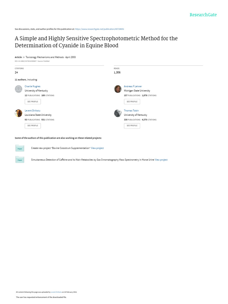 A Simple And Highly Sensitive Spectrophotometric Method For The Determination Of Cyanide In