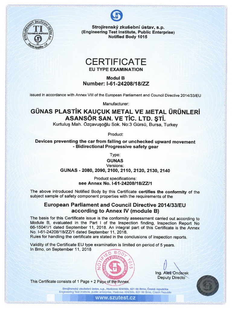 4.1 GÜNAS Safety Gear Certificate | PDF