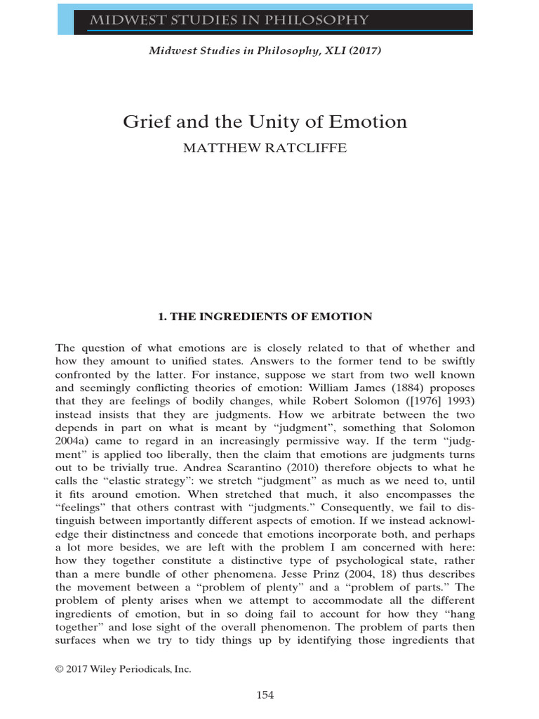 M. Ratcliffe - Grief and The Unity of Emotion | PDF | Grief | Emotions