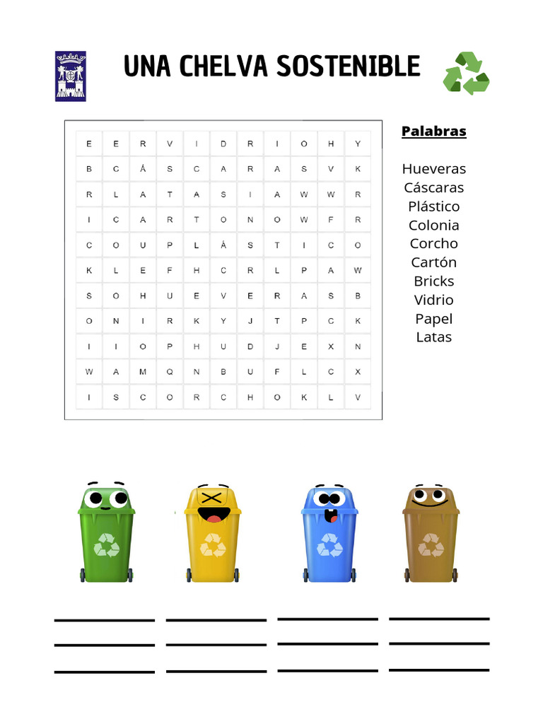 Sopa de Letras: Reciclaje para Niños | PDF